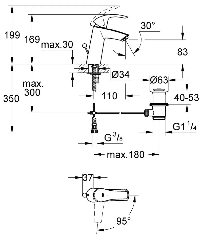 Grohe Eurosmart - páková umyvadlová baterie s odtokovou garniturou, chrom 2339310E