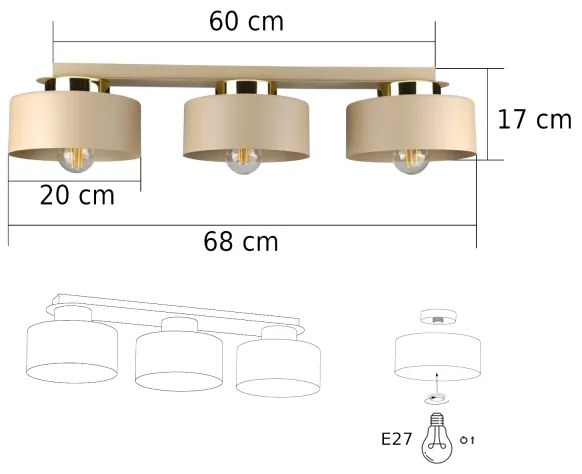 Stropní svítidlo IGNIA 3xE27/60W/230V béžová/zlatá