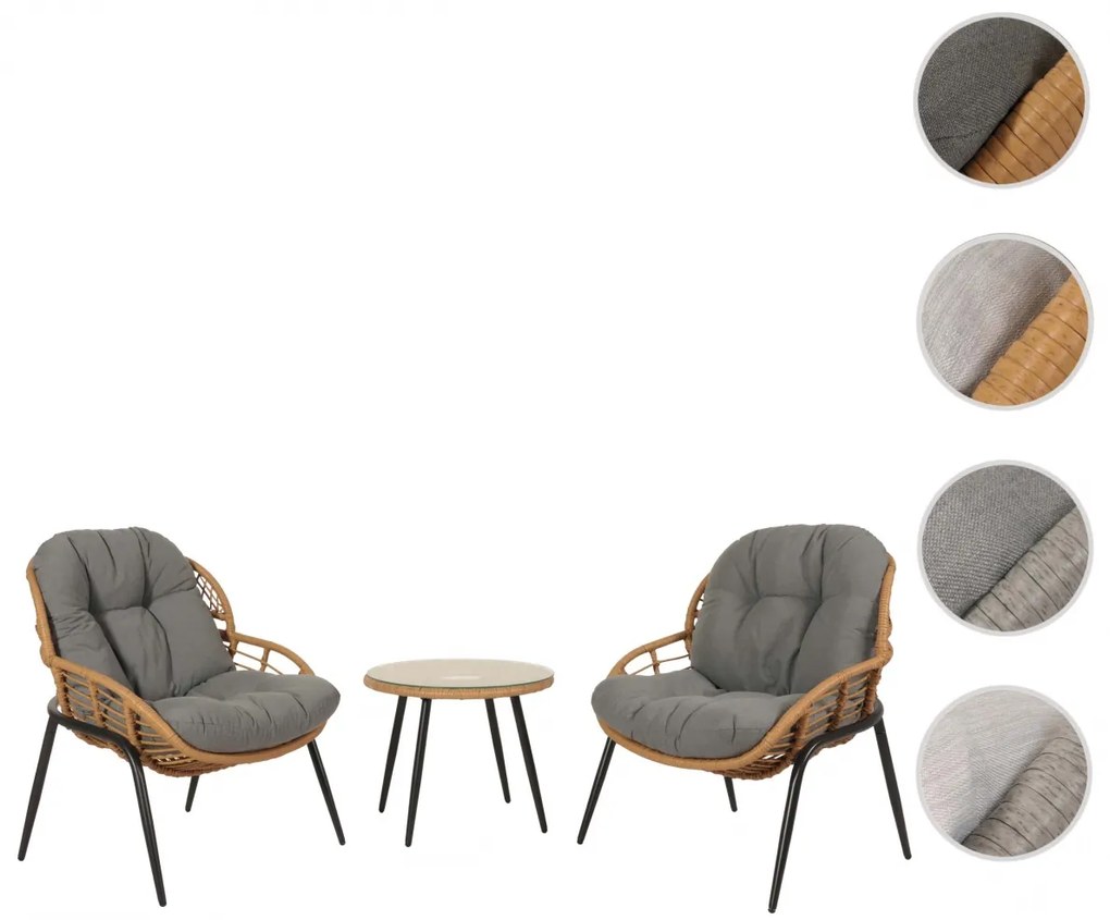 Set 2 křesílek a stolku HWC-N33 - šedá, čalounění světle šedá