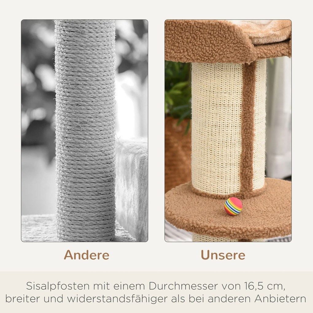 PawHut škrabadlo s odnímatelným polštářem, do 30 kg, škrabadlo, kočičí strom s plošinou, stabilní, sisal, světle hnědá, 45x45x91cm