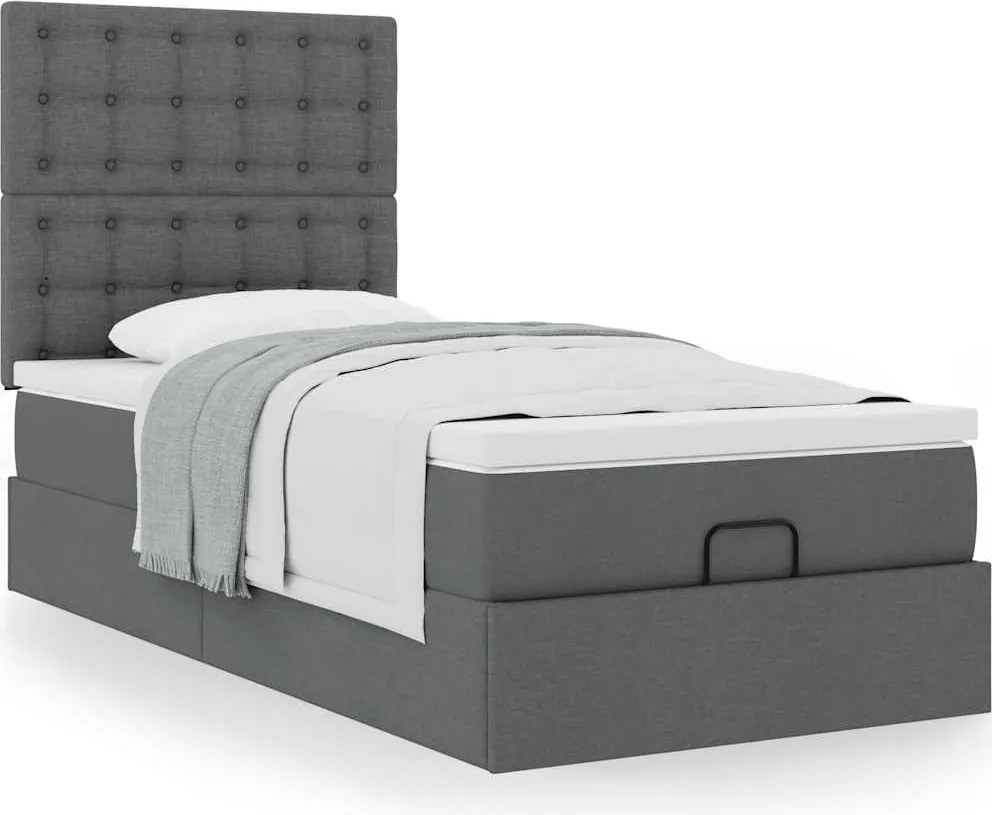 Osmanský rám postele s matrací tmavě šedá 100x200cm textil 3313300
