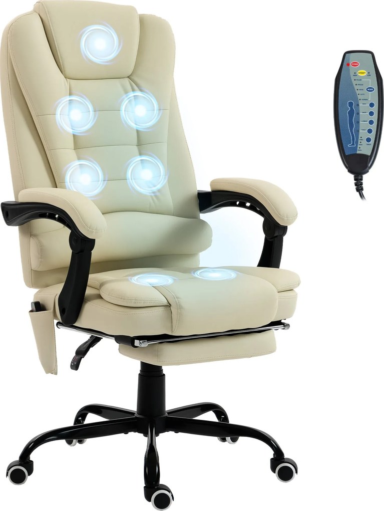 VINSETTO masážní kancelářské křeslo — ergonomické, výškově nastavitelné, polohovatelné opěradlo s kabelovým ovladačem, vysouvatelná opěrka nohou, 360…