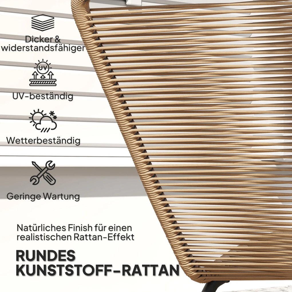 Rattan-Sonnenliege, S-förmiger Liegestuhl mit Rattangeflecht, Korbliege mit Stahlrahmen, Braun