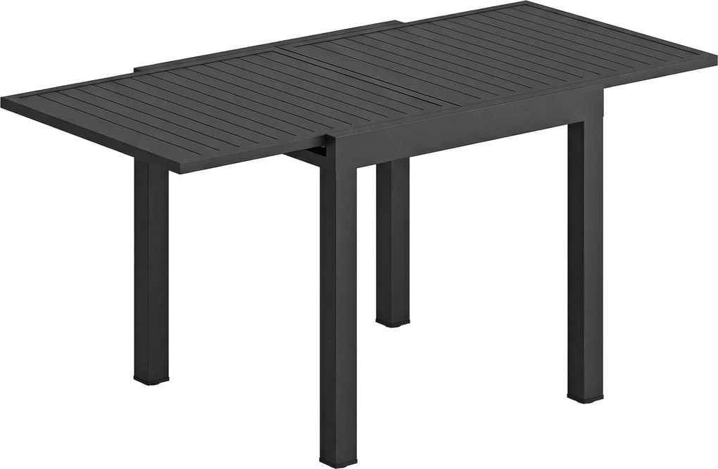 Zahradní stůl Rozkládací hliníkový jídelní stůl 80/160 x 80 cm pro 4-6 osob, obdélníkový s lamelovou deskou