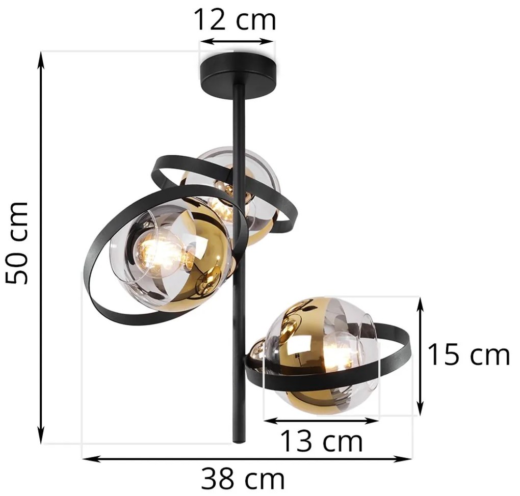 Stropní svítidlo Asturia Ring, 3x zlaté/transparentní skleněné stínítko, B/G