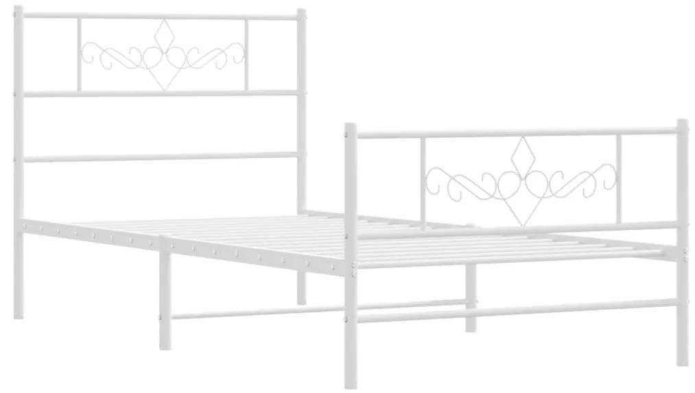 Kovový rám postele s hlavovým a nožním čelem bílý 75 x 190 cm - Default Title