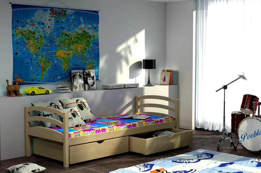 Dětská postel NELA vč. roštu, úložných prostor a matrace Rozměr: 180 cm x 80 cm, Povrchová úprava: netransparentní barva bílá