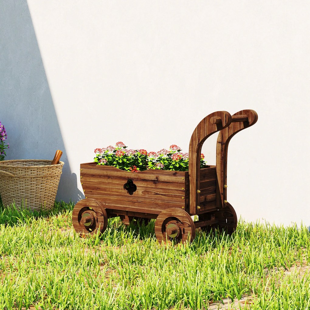 Outsunny Dřevěný vyvýšený záhon, záhon na kolečkách Studený rám se 4 kolečky Rukojeť Zahradní záhon 68 x 38 x 52 cm