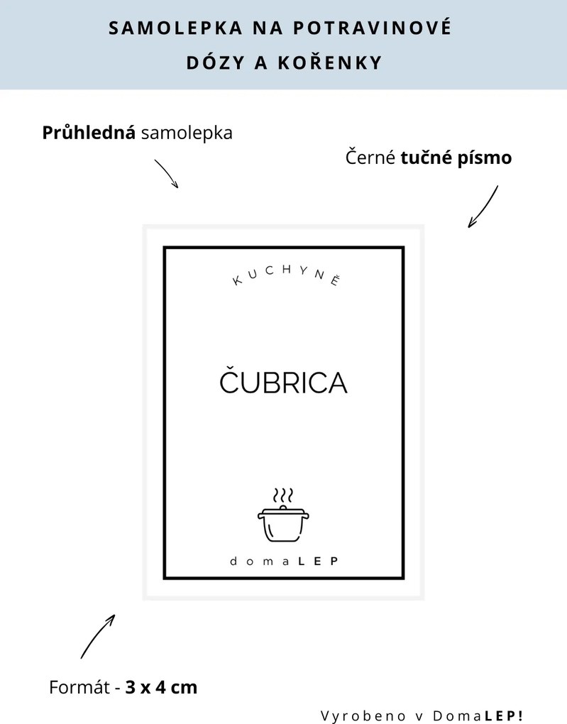 Samolepka na kořenky ČUBRICA průhledná 3 × 4 cm základní písmo