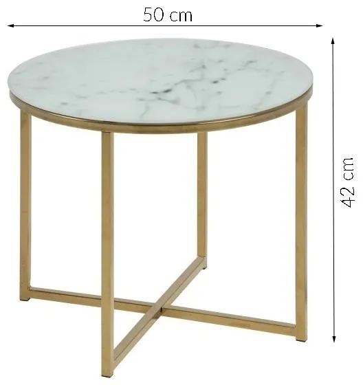 Konferenční kulatý stolek Alisma 3 mramor bílý/zlatá