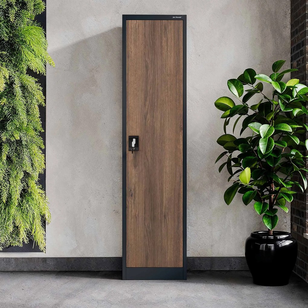 Kovová kancelářská skříň na spisy a dokumenty, antracit/ořech, 450x1850x400 mm: ALEX Eco Design