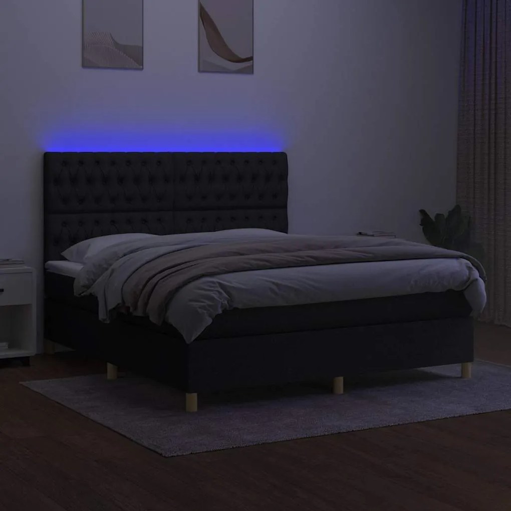 Box spring postel s matrací a LED černá 160x200 cm textil 3135687