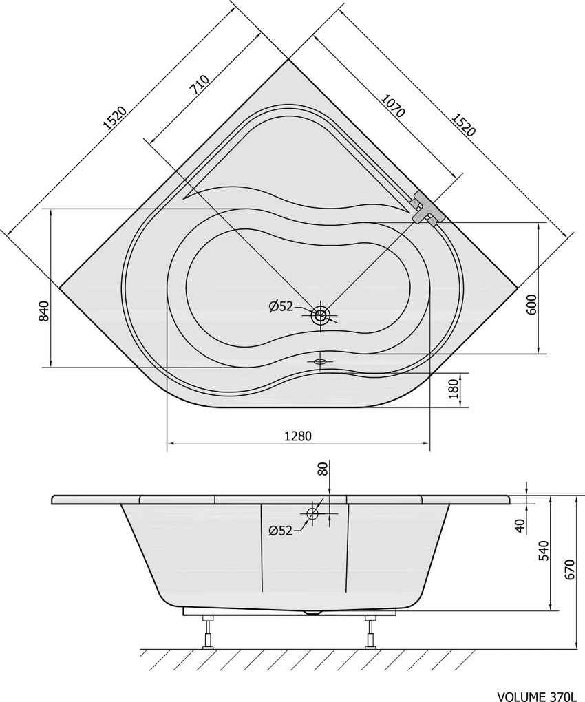 Polysan EDERA rohová vana 152x152x54cm, bílá (01111) 91111