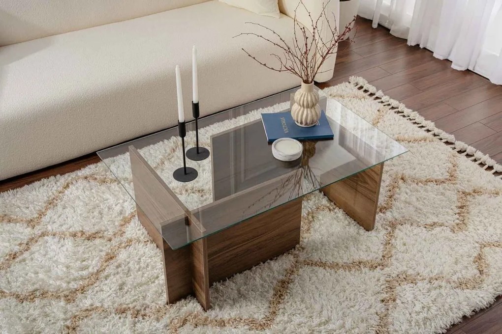 Designový konferenční stolek Tanginika 105 cm vzor ořech