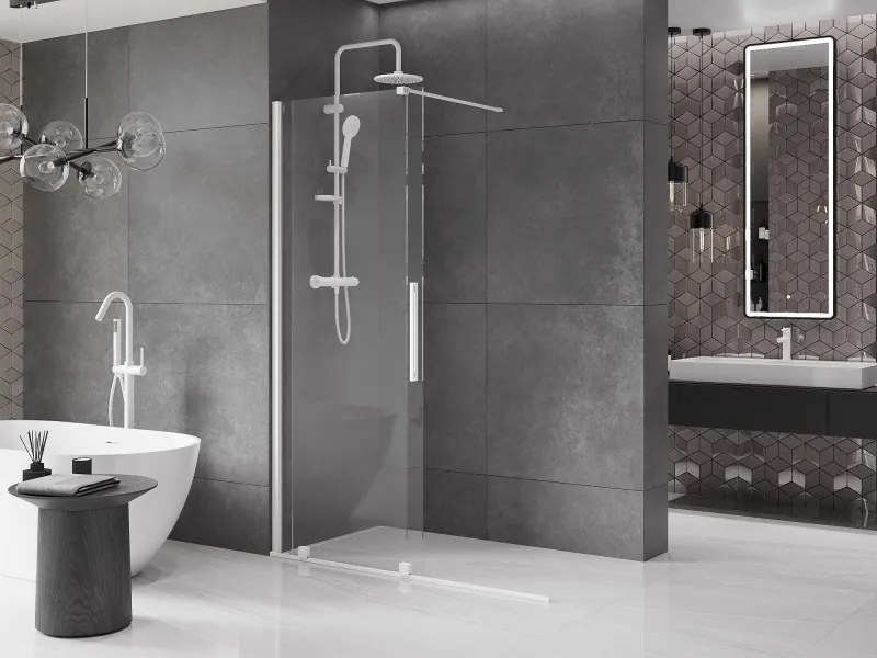 Mexen Velar, posuvné dveře do otvoru typ Walk-In 140 cm, 8mm čiré sklo, bílá, 871-140-000-03-20