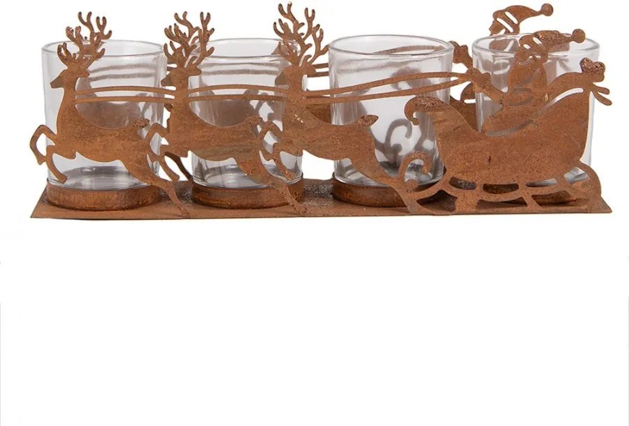 Rezavý kovový vánoční svícen Santa se spřežením Brocante rust - 25*8*8 cm