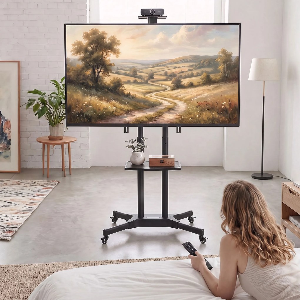 HOMCOM TV stojan na kolečkách pro TV 32-75 palců, výškově nastavitelný TV stojan s 2 policemi, kovový, max. VESA 400x600 mm