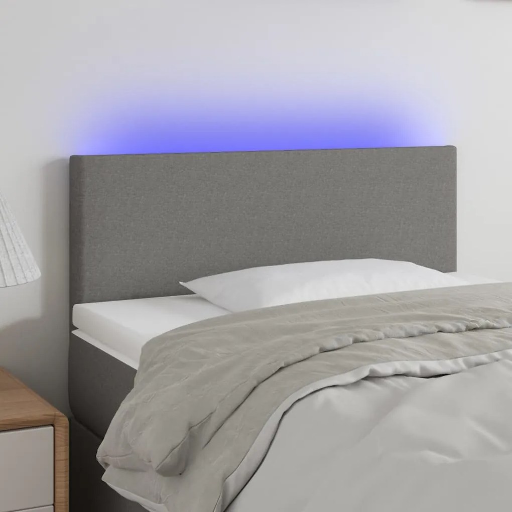 Čelo postele s LED tmavě šedé 100x5x78/88 cm textil 3121323