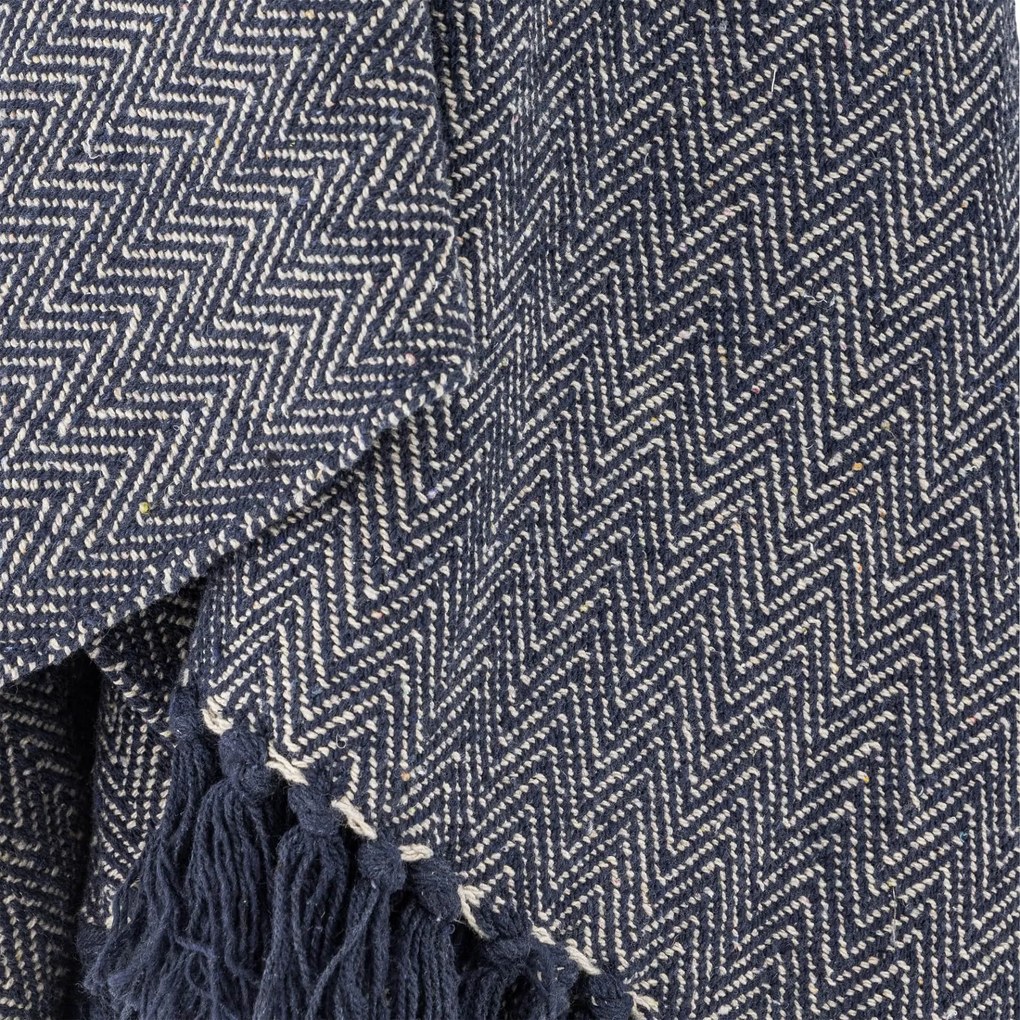 Bloomingville Přehoz z recyklované bavlny Herringbone 130 × 160 cm, modrá barva, textil