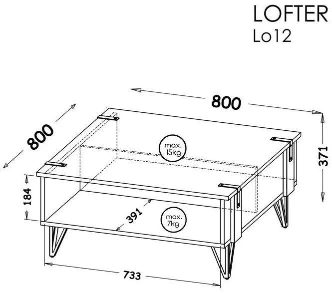 Konferenční stolek LOFTER 12 beton millenium + dub wotan