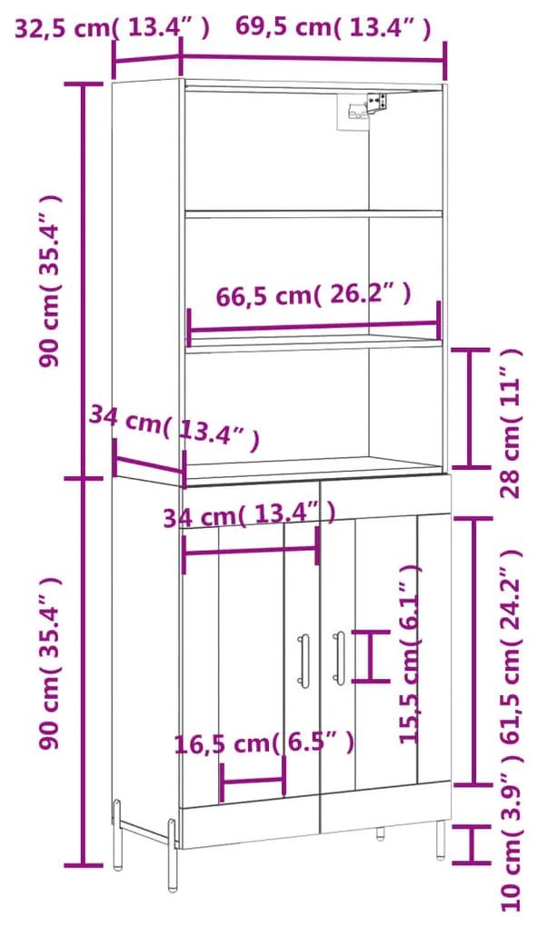 Skříň highboard kouřový dub 69,5 x 34 x 180 cm kompozitní dřevo,  3189330