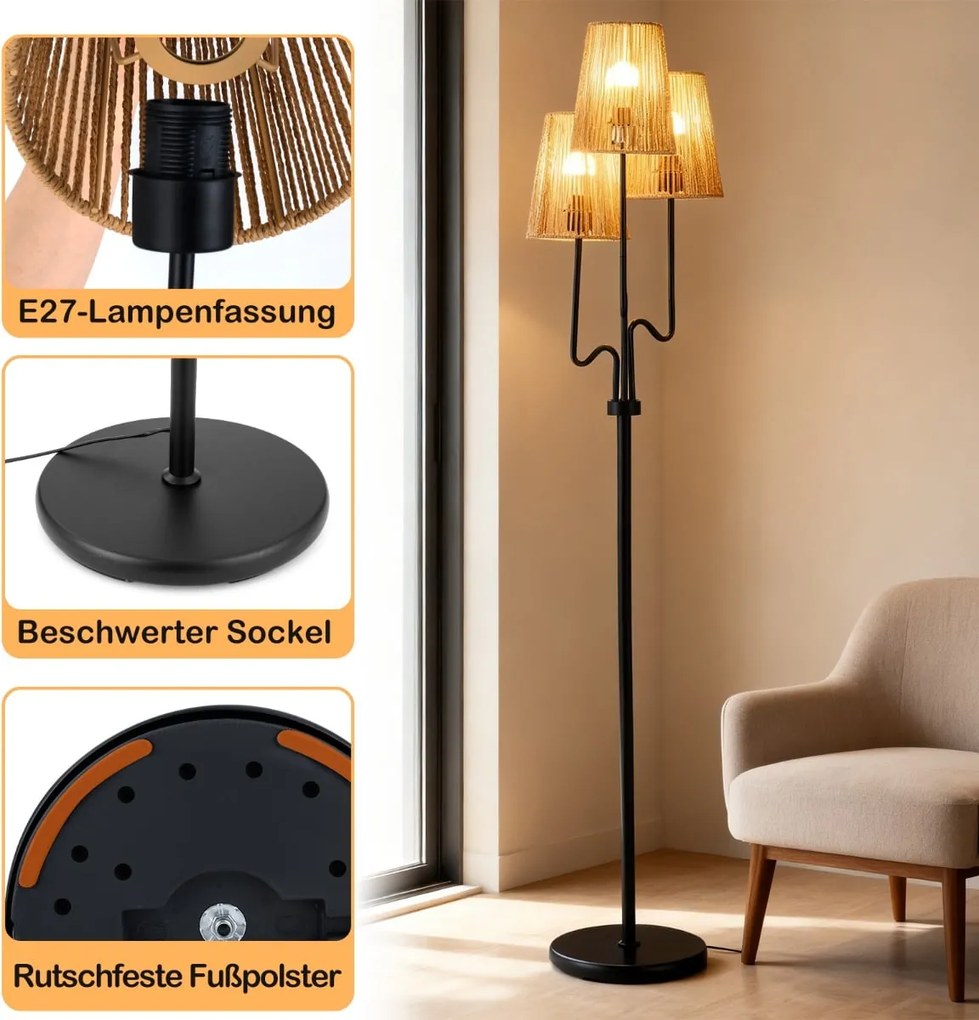 Costway Stojací lampa 175 cm 3 Stojací lampa s plamenem s kovovou základnou