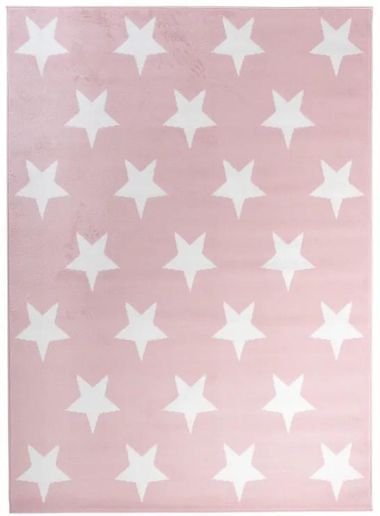 Chemex Dětský koberec Bílé hvězdy 220x160cm růžový