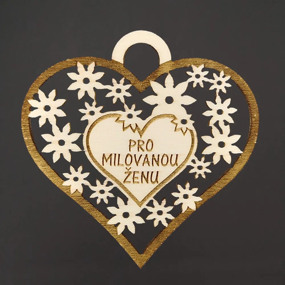 AMADEA Dřevěné srdce s textem "pro milovanou ženu", 7 cm, český výrobek