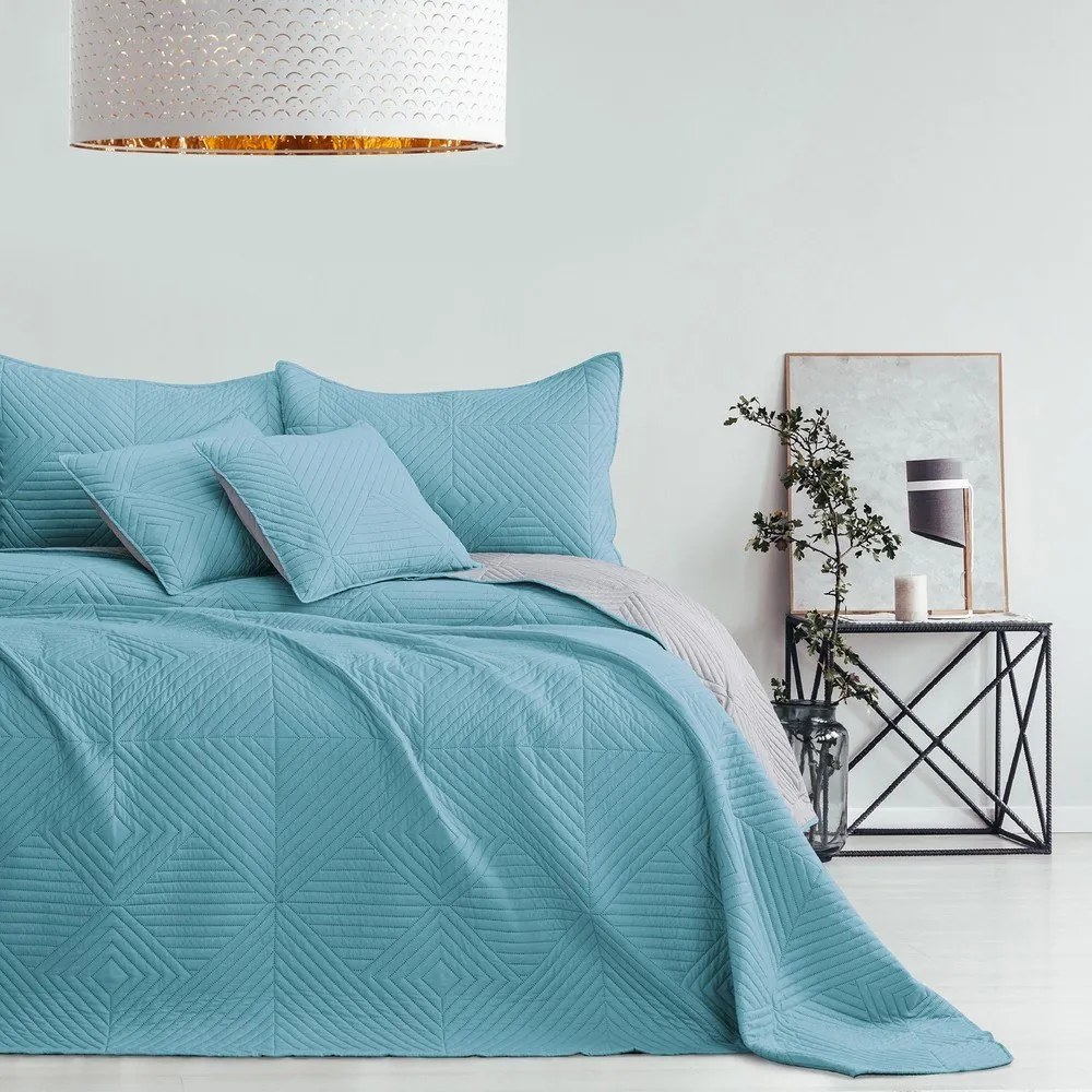 Modrý/světle šedý prošívaný přehoz z mikrovlákna 240x260 cm Softa – Restilo