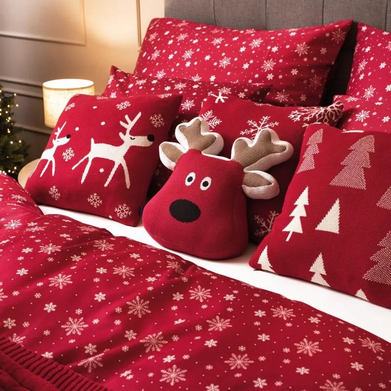 SCANquilt pletený povlak DESIGN dva sobi červenosmetanová 45 x 45 cm