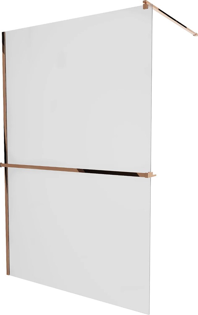 Mexen Kioto+, sprchová zástěna s poličkou a držákem na ručníky 140 x 200 cm, 8mm sklo námraza, profil růžové zlato, 800-140-121-60-30