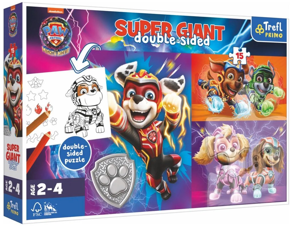 Trefl Puzzle GIANT oboustranné Skvělý tým Tlapkové patroly/Paw patrol 15 dílků v krab. 40x27cm 24m+