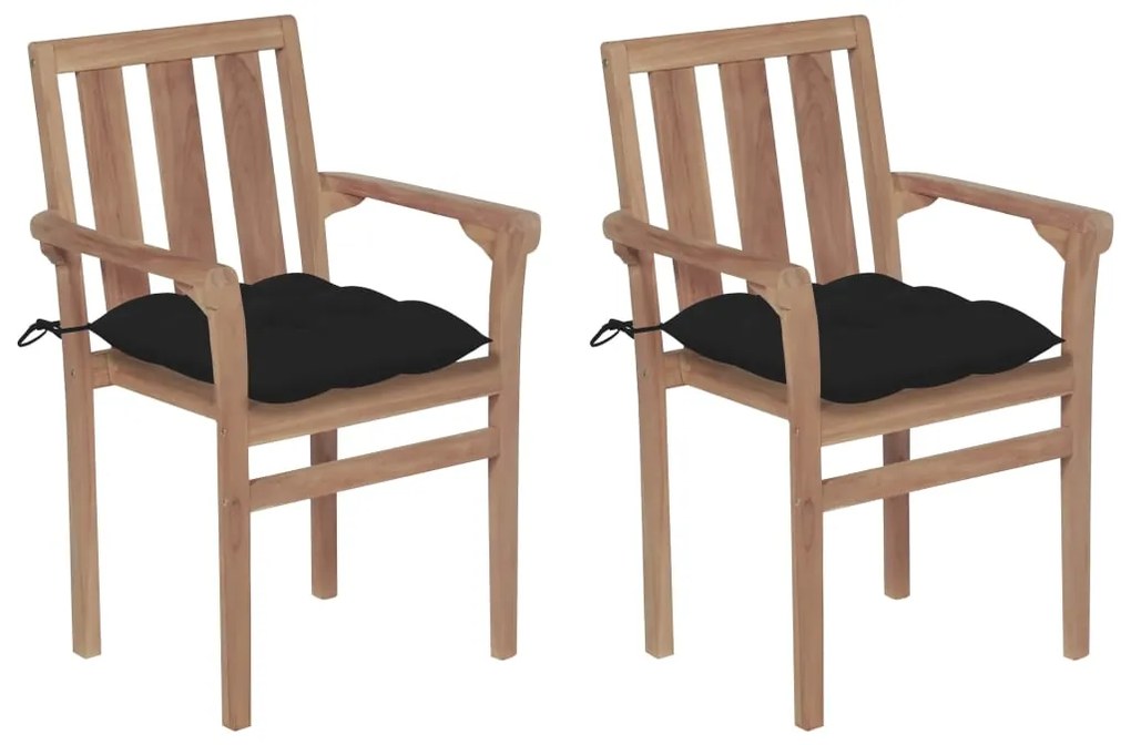 3062230 vidaXL Zahradní židle 2 ks černé podušky masivní teakové dřevo