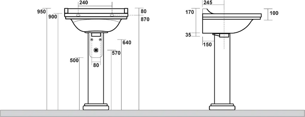 Kerasan Waldorf universální keramický sloup k umyvadlům 60 a 80 cm keramický černá mat 417031
