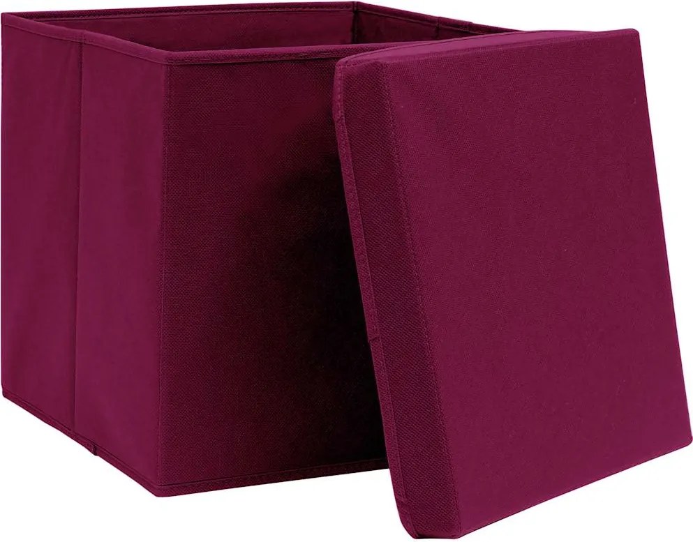 Úložné boxy s víky 10 ks 28 x 28 x 28 cm tmavě červené 325202