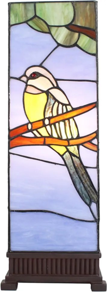 Modrá stolní lampa Tiffany s ptáčkem Birdie - 18*18*48 cm E14/max 1*40W