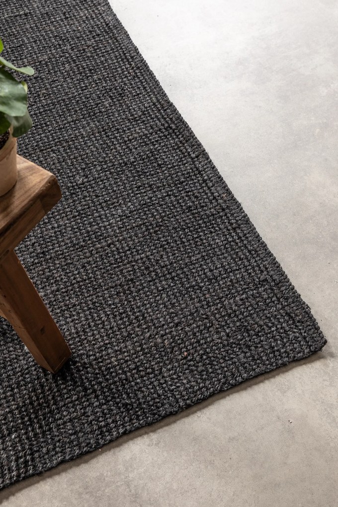 Hanse Home, Běhoun Bouclé Jute 105976 Black, 80x200, černá, chodba / předsíň