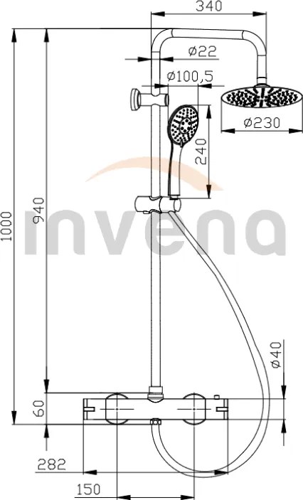 Invena Musta, termostatická sprchová baterie se sprchovým sloupem, chrom lesklý, INV-AU-84-001-X