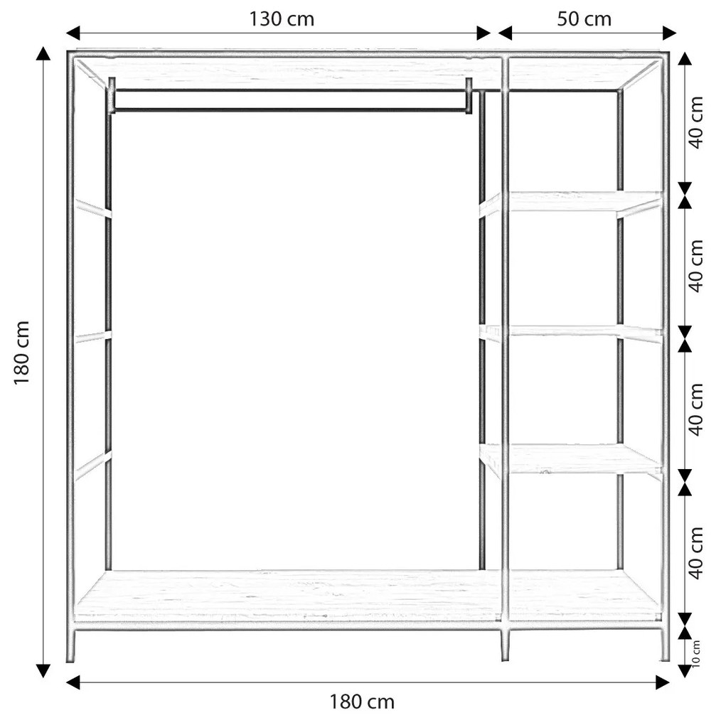 Kalune design Otevřená šatní skříň AMBERG 180x180 cm