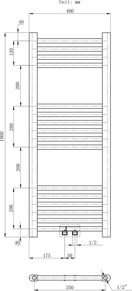 Gamma Erga Simple, topné těleso 1000x400 mm, 332 W, černá, ERG-LAV-SIMP-10040-BK