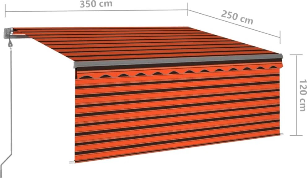 vidaXL Marketos Automatická markýza roleta+LED+senzor větru 3,5x2,5 m oranžová