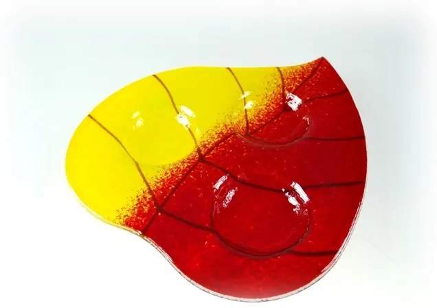 BDK-GLASS Skleněný svícínek LÍSTEK - žluto-červený Rozměr: 12x8,5cm