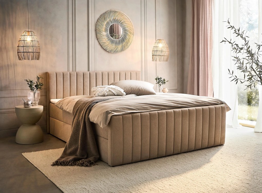 XXXLutz AMERICKÁ POSTEL, 180/200 cm, béžová Boxxx - Postele s úložným prostorem - 002444002501