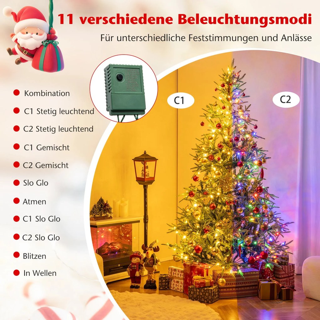 Costway 210 cm Umělý vánoční stromeček s 250 Vícebarevná LED světla Umělý