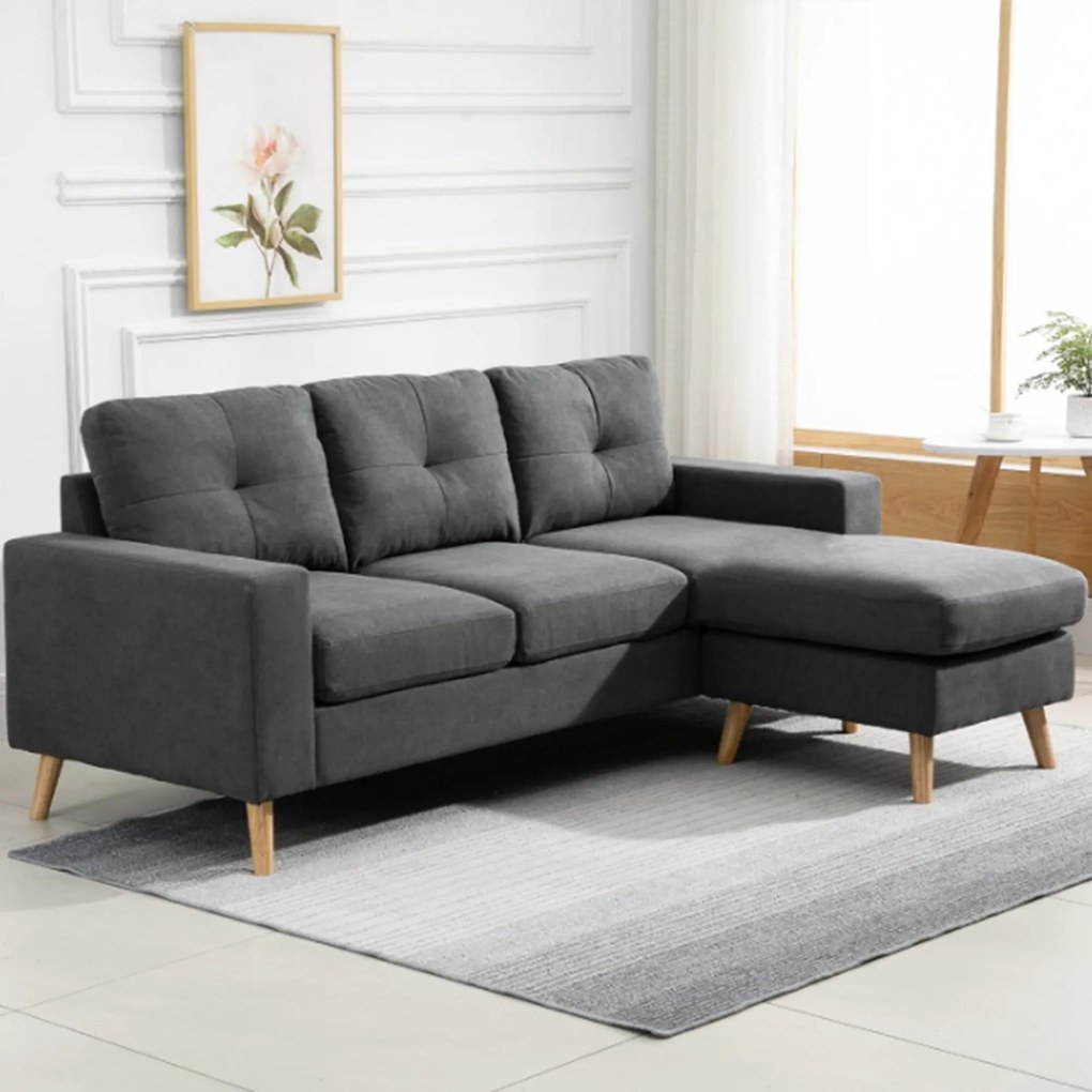 HOMCOM rohová sedací souprava tvaru L šedá rohová sedací souprava s lehátkem vzhled lnu pro 3 osoby 93x136x85cm ideální do obývacího pokoje | Aosom.de