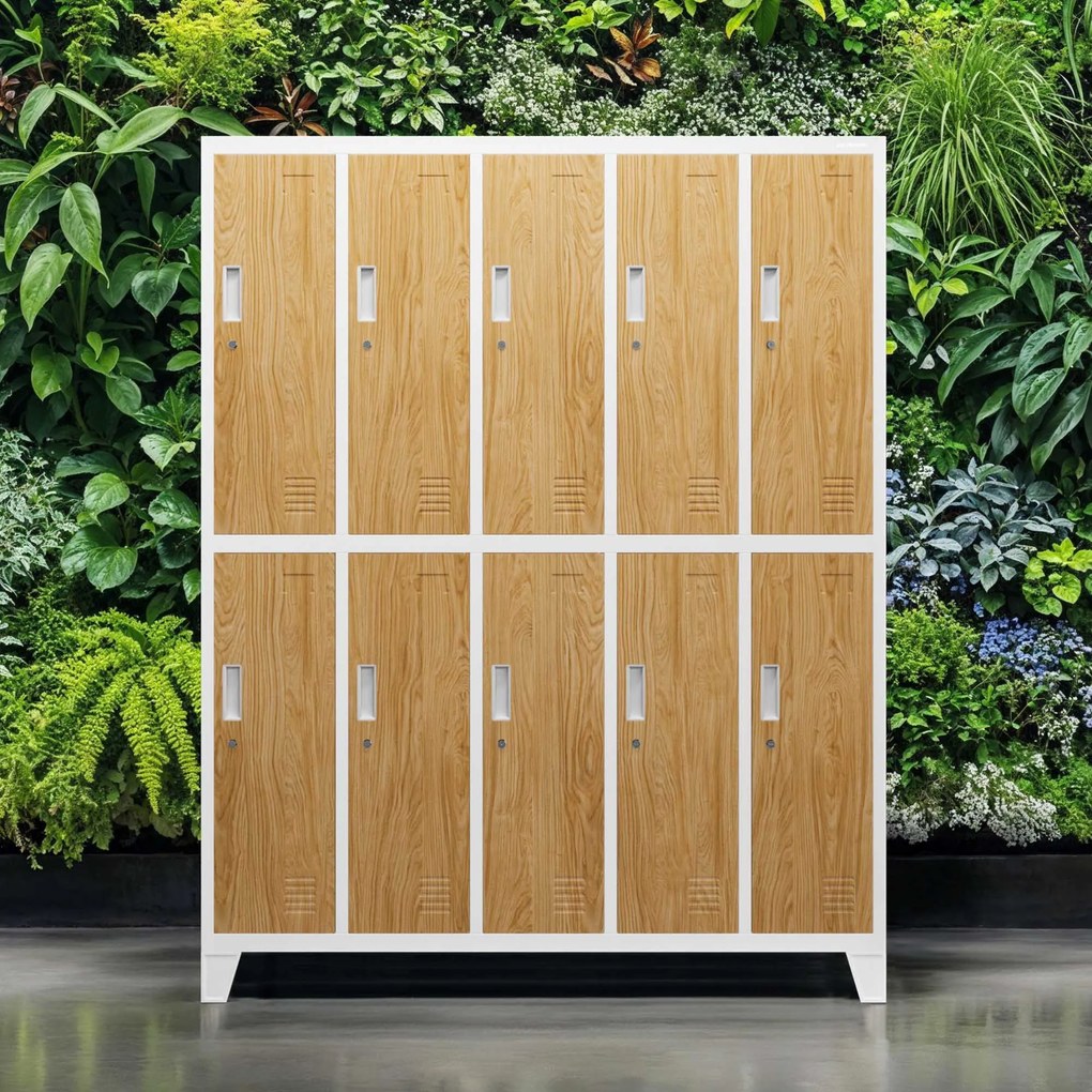 Šatní skříň 10-dveřová, bílá/zlatý dub, 1360x1720x450 mm: BARTEK Eco Design