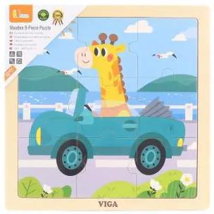 Viga Dřevěné puzzle 9 dílků - auto