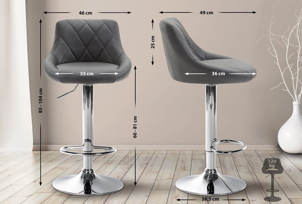 Barová židle Lazio umělá kůže chromovaná konstrukce – šedá