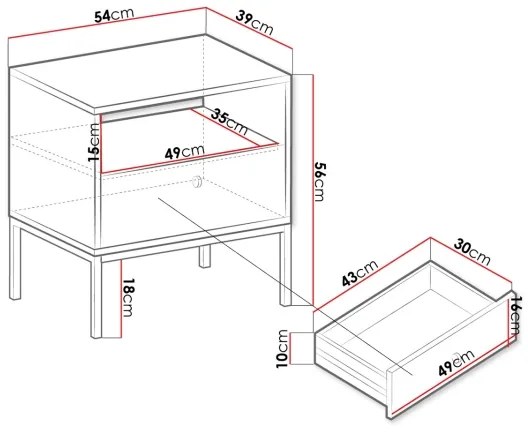 Noční stolek MONO 56x54 cm béžová/černá