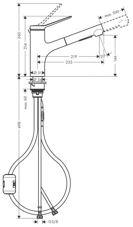 Hansgrohe Zesis M33, dřezová baterie 150, s výsuvnou sprškou, vzhled nerezový 74800800